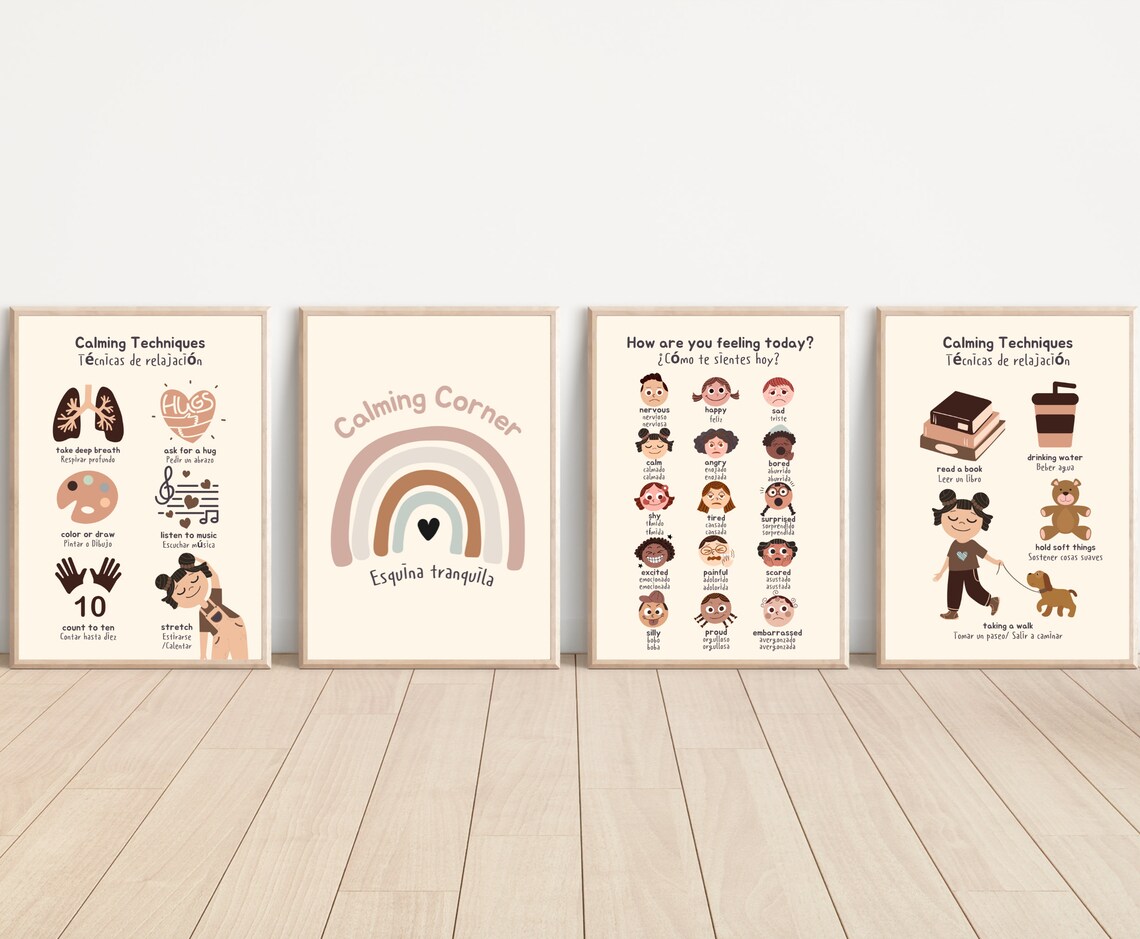 Set of 4 Educational Posters,bilingual Spanish Emotion,calming Corner ...