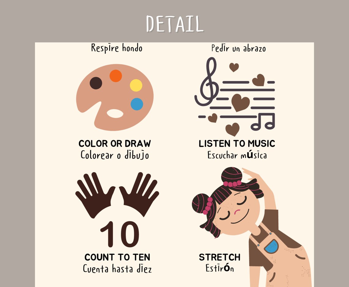 Bilingual Spanish Calming Techniques Poster Calming Chart | Etsy