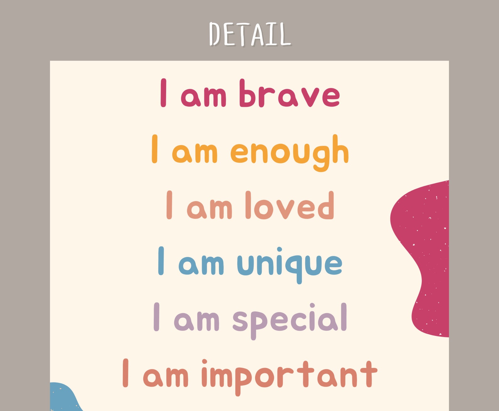 Positive Affirmation Poster for Kids, Affirmations in Neutral Colors ...