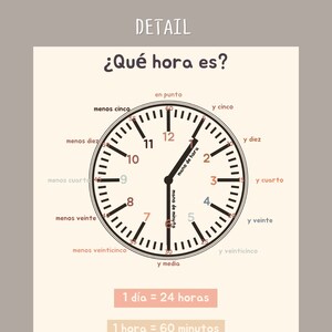 Telling Time Spanish Clock Poster for Kids,educational Posters ...