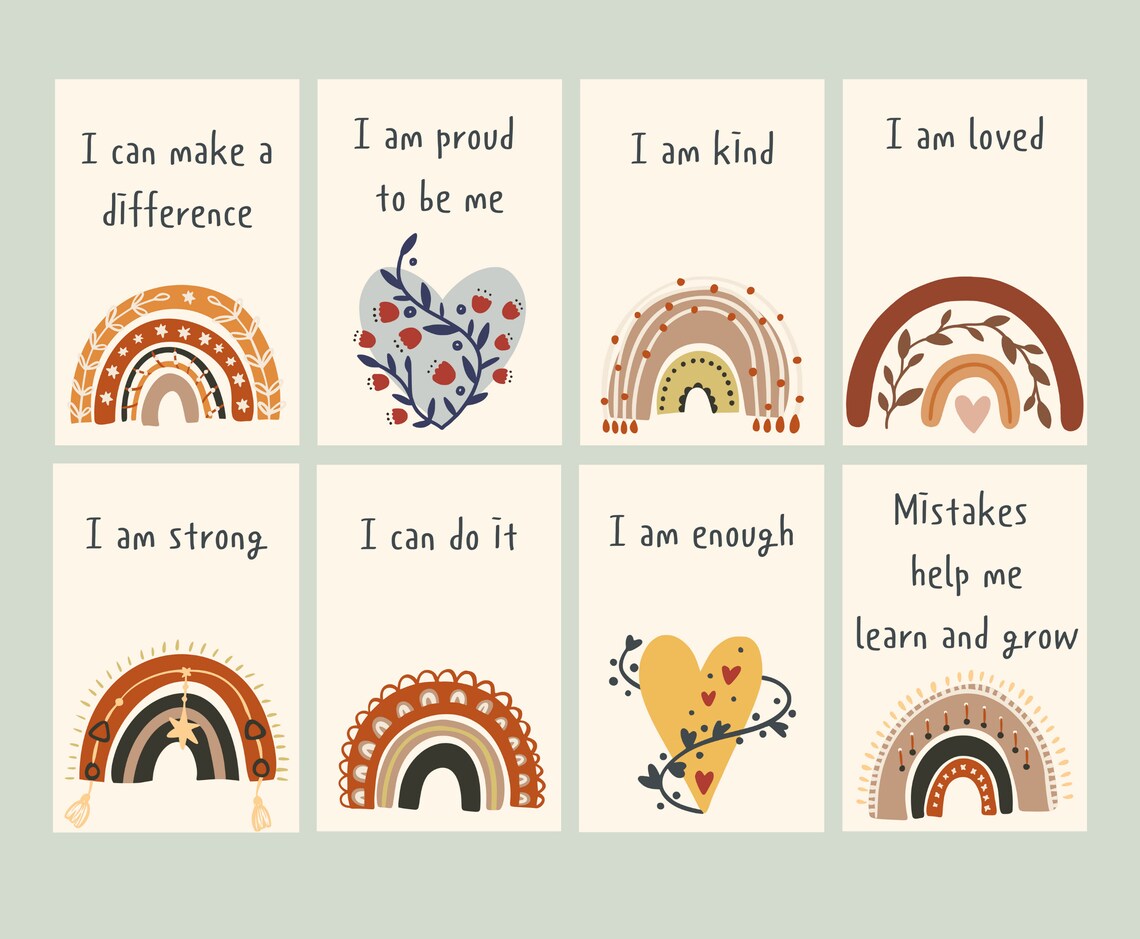 Rainbow Boho Affirmation Cards for Kids Printable Positive | Etsy