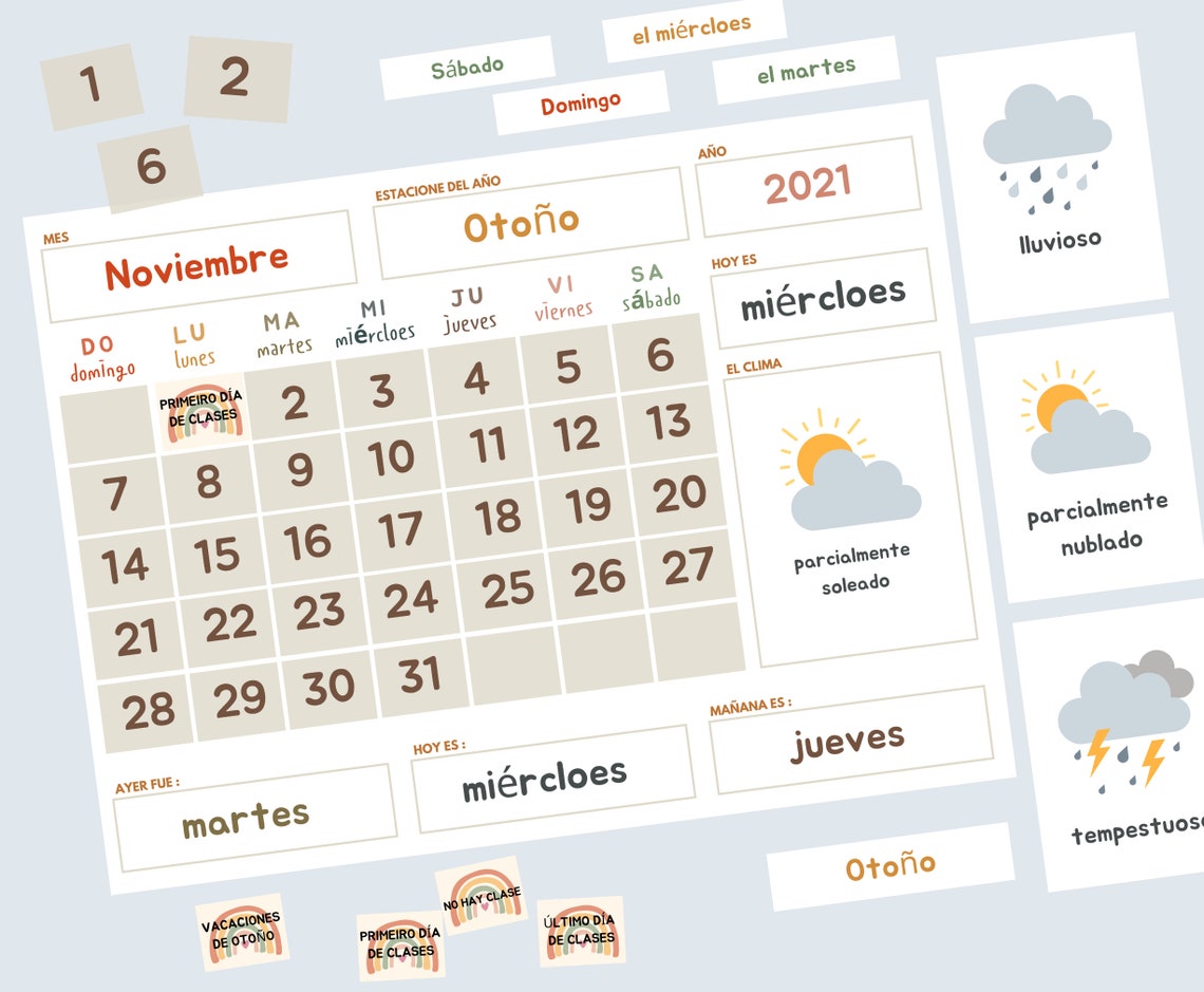 Editable Spanish Calendar for Circle Time Printable Classroom - Etsy