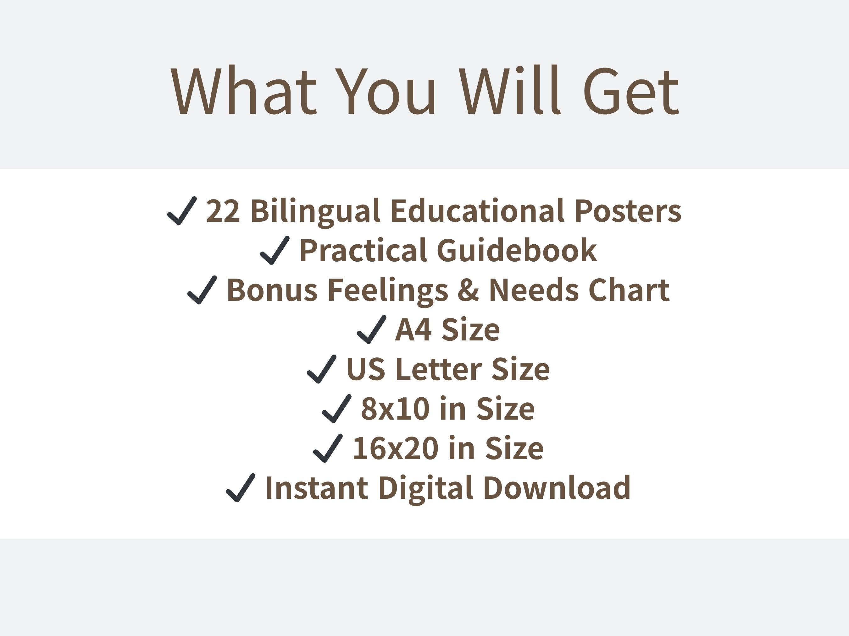 Bilingual Spanish Educational Posters for Kids, English Spanish ...