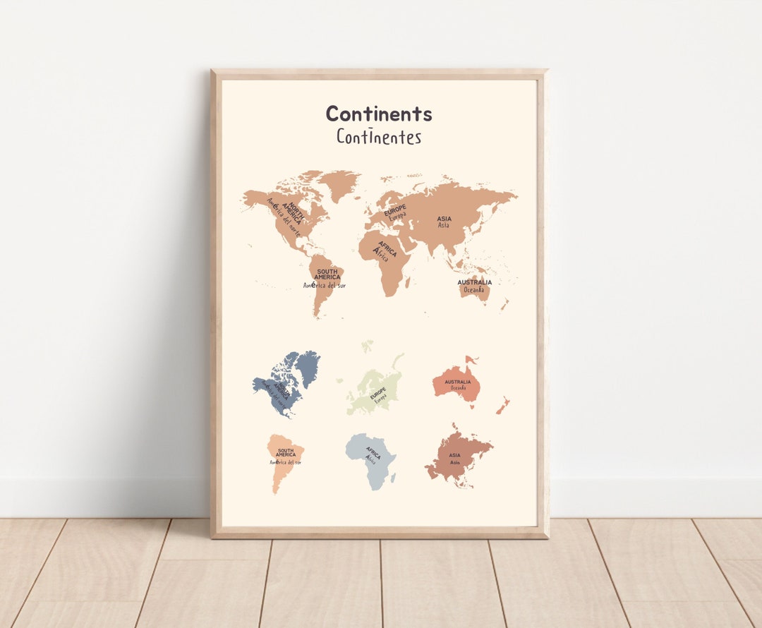 Bilingual World Map Wall Art Poster,spanish Continents Map Print,boho ...