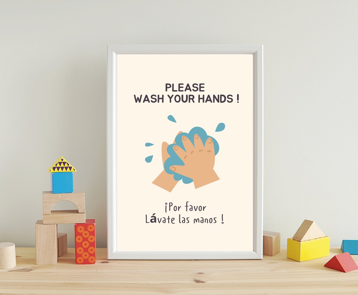 Bilingual Spanish Classroom Decor Printable Poster Wash Your | Etsy