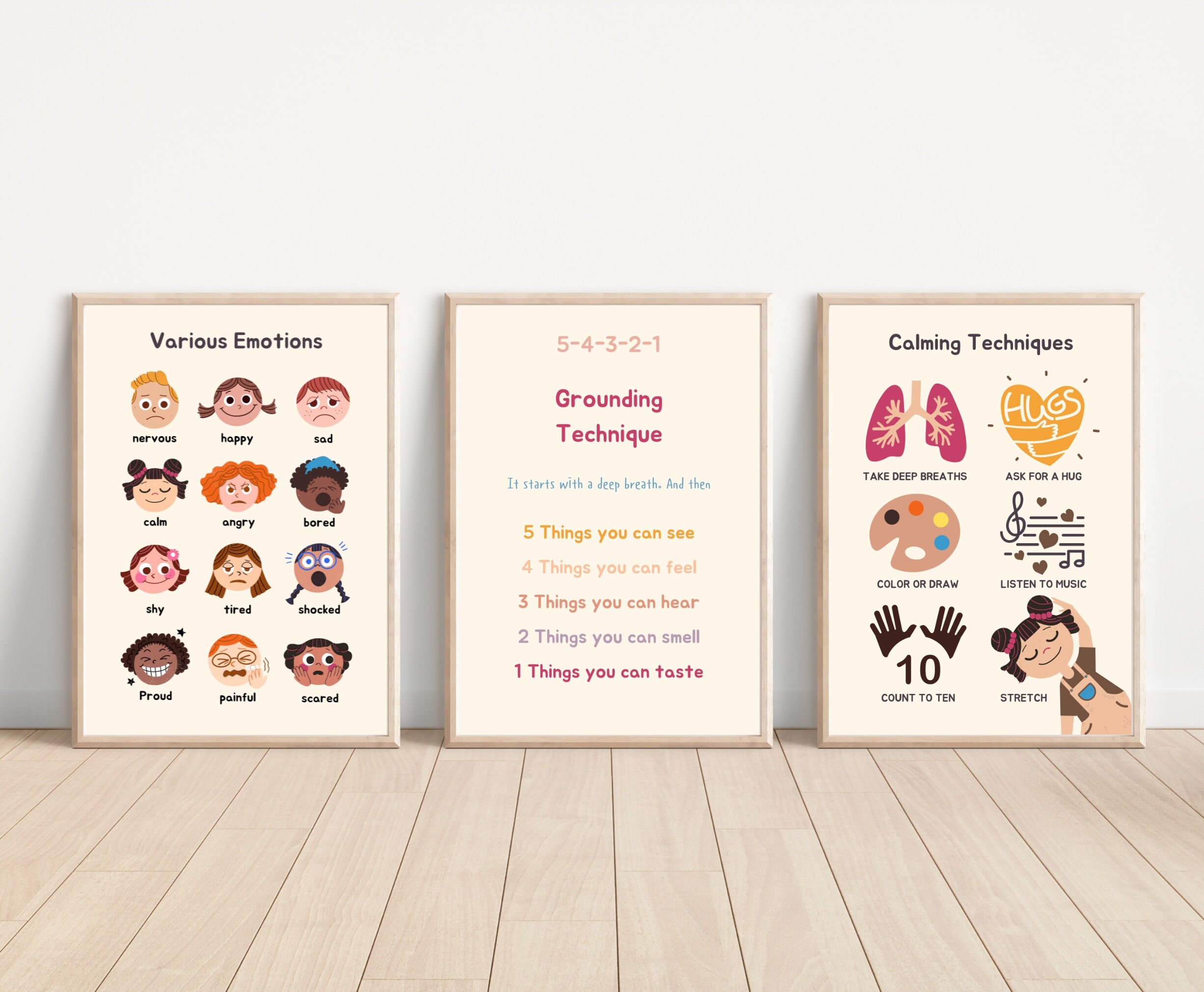 Calm Down Corner Posters: Feelings & Grounding Techniques (set of 3 ...
