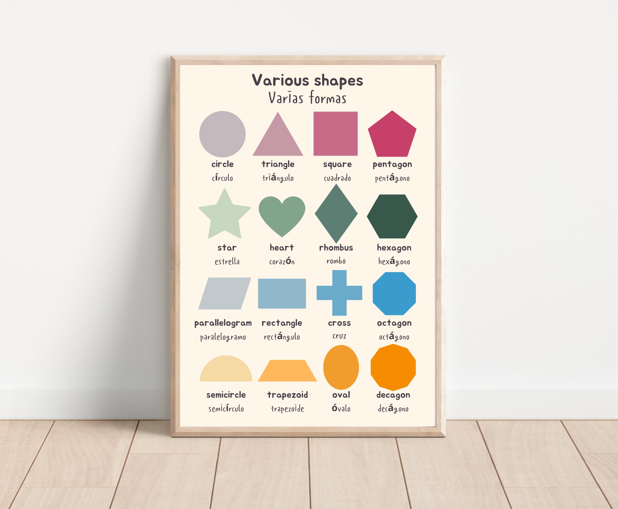 Shapes Educational Bilingual Spanish Poster Printable English | Etsy
