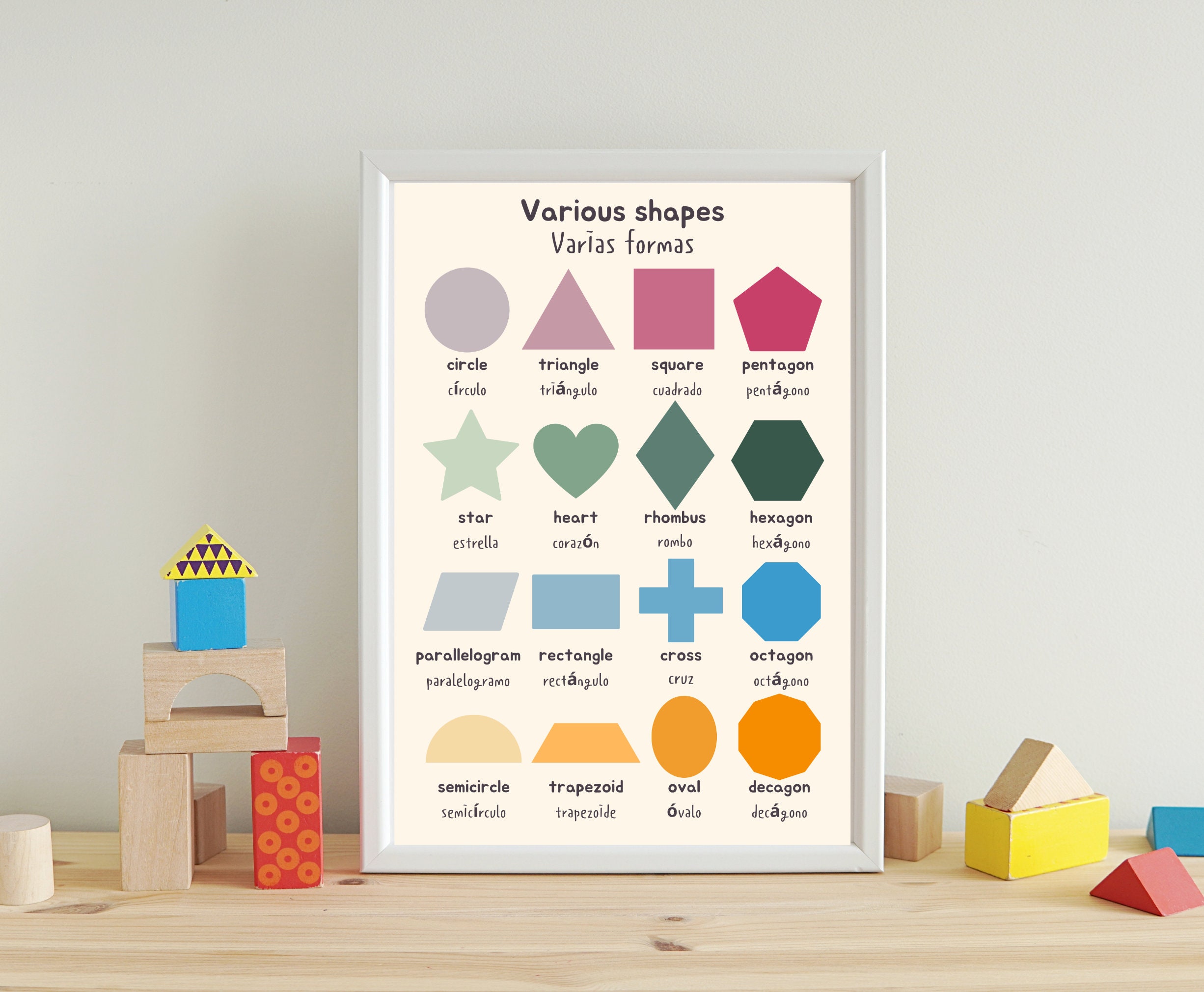 Shapes Educational Bilingual Spanish Poster Printable English | Etsy