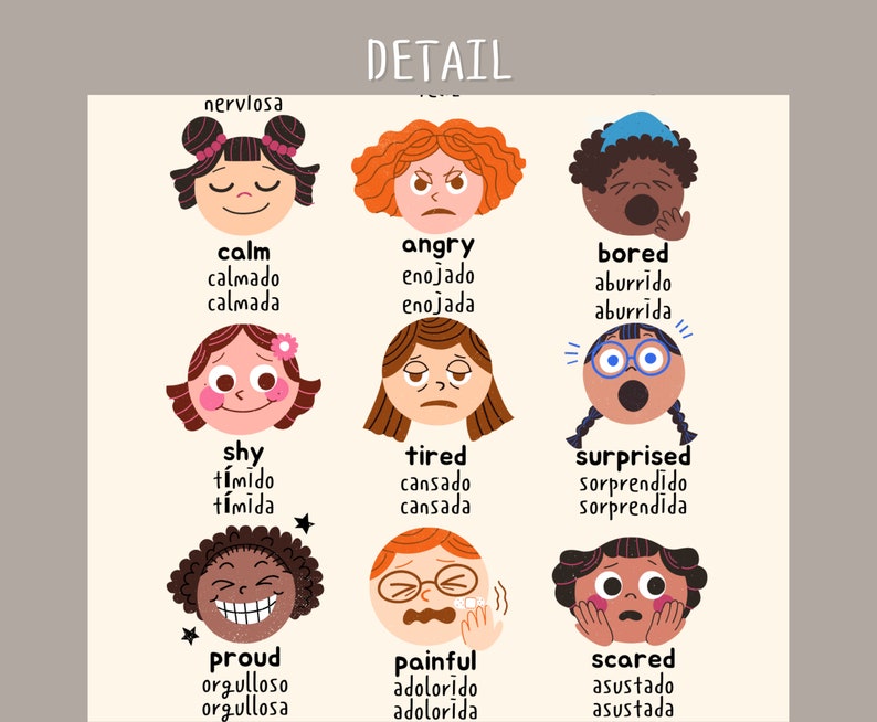 Bilingual Emotions Poster Spanish English Feelings Poster - Etsy