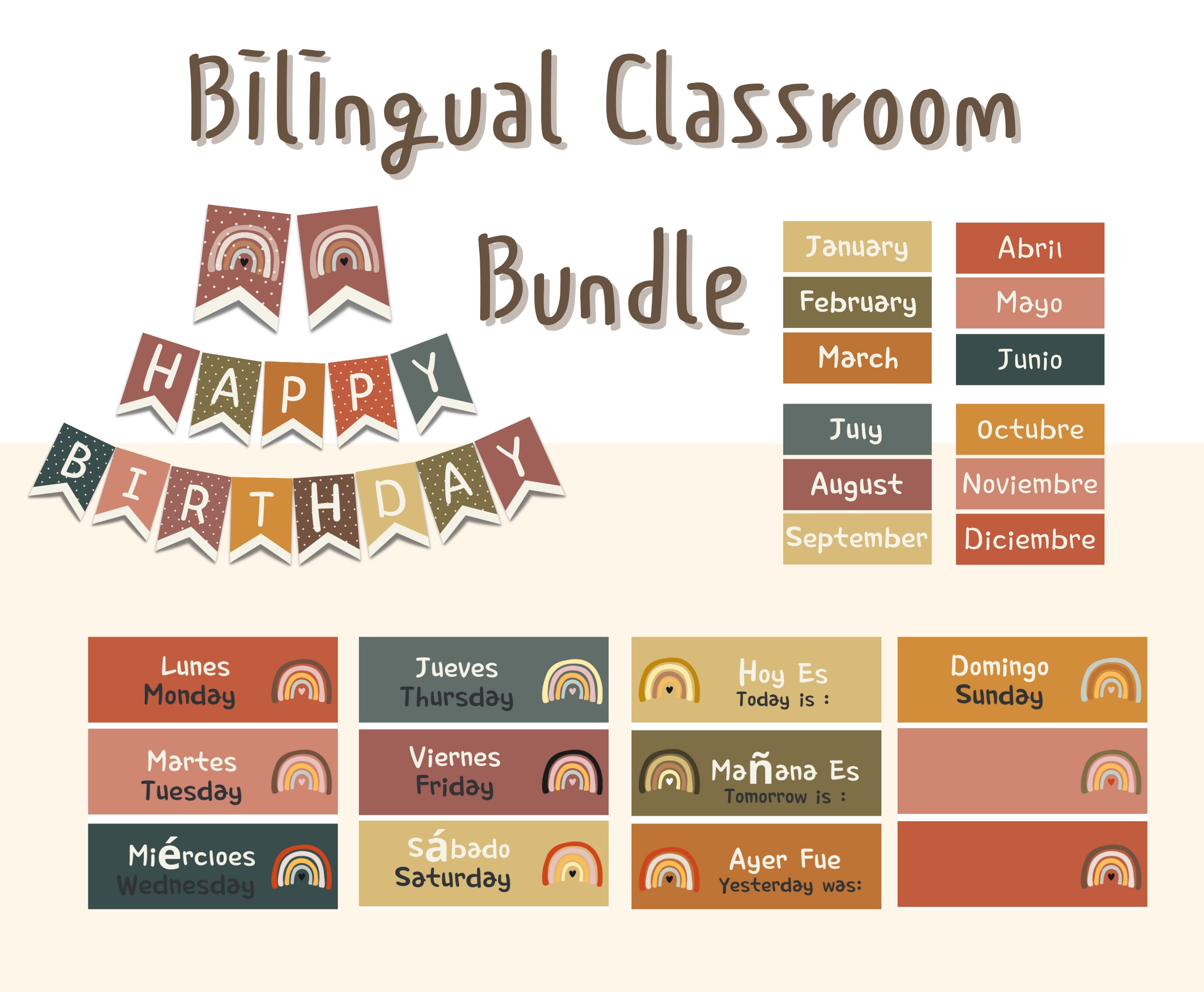Editable Bilingual Spanish Classroom Decor Bundle Birthday - Etsy
