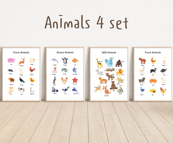 Educational Animals Nursery Posters Sethome School Wall | Etsy