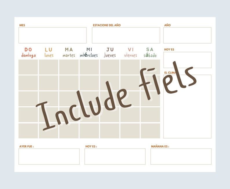 Editable Spanish Calendar for Circle Time Printable Classroom - Etsy