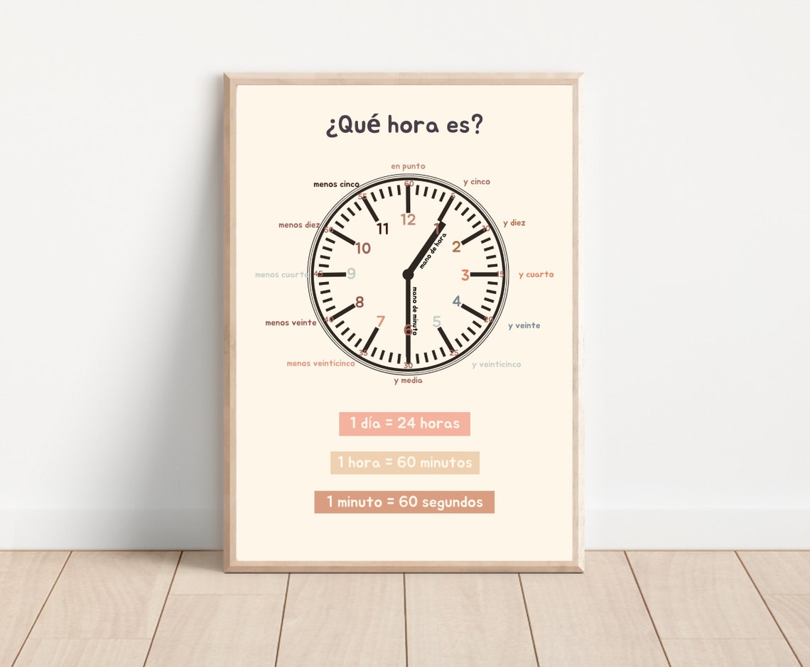 Telling Time Spanish Clock Poster for Kidseducational - Etsy