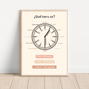 Telling Time Spanish Clock Poster for Kids,educational Posters ...