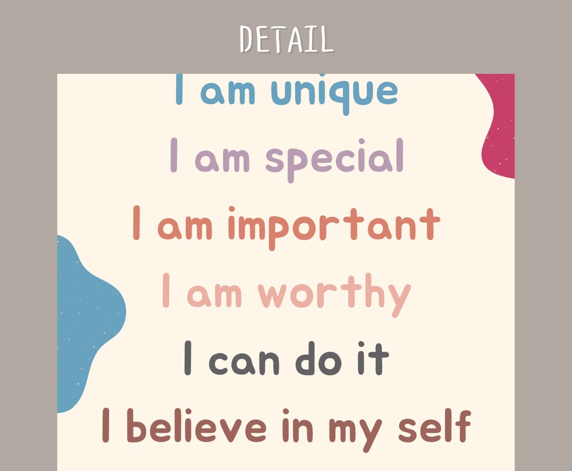 Positive Affirmation Poster for Kids, Affirmations in Neutral Colors ...