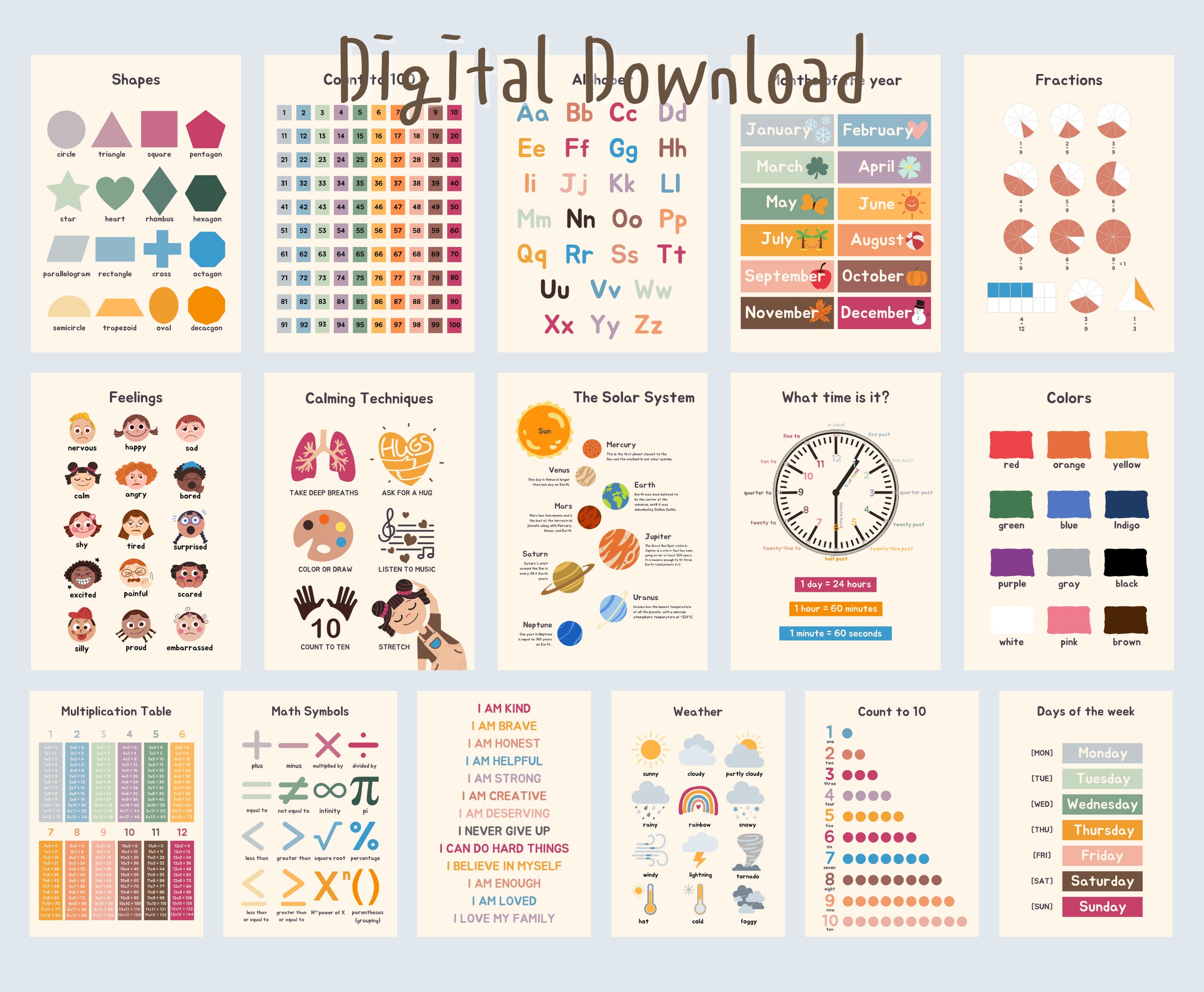 Toys & Games Toys Set of 3 Educational Wall Art Poster for Kids ...