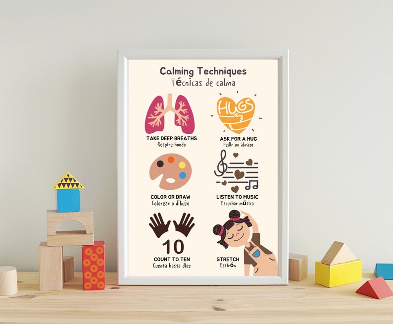 Bilingual Spanish Calming Techniques Poster Calming Chart | Etsy