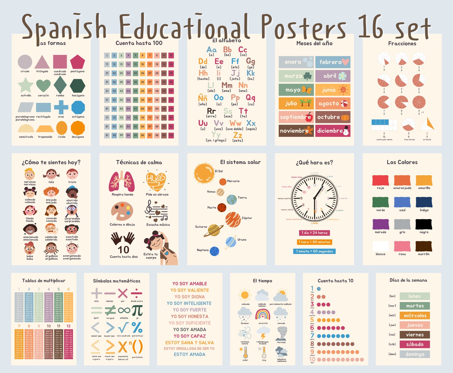 Spanish Educational Posters Set for Playroom and Kids and - Etsy