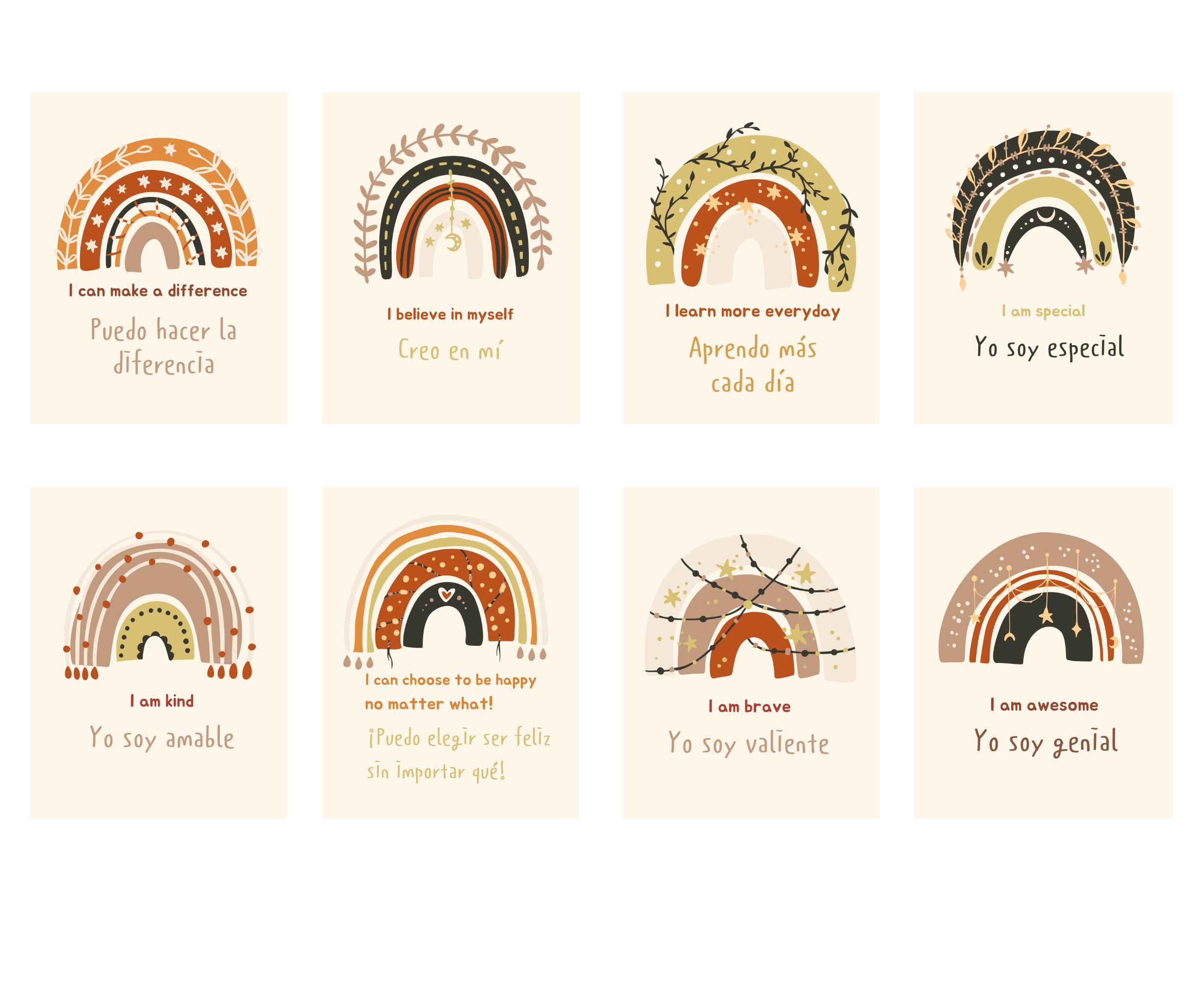 Rainbow Boho Spanish Affirmation Cards for Kids (digital Download) - Etsy