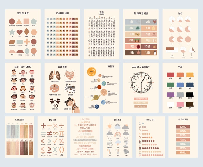 Korean Educational Posters: Kids Learning Print Set (digital Download ...