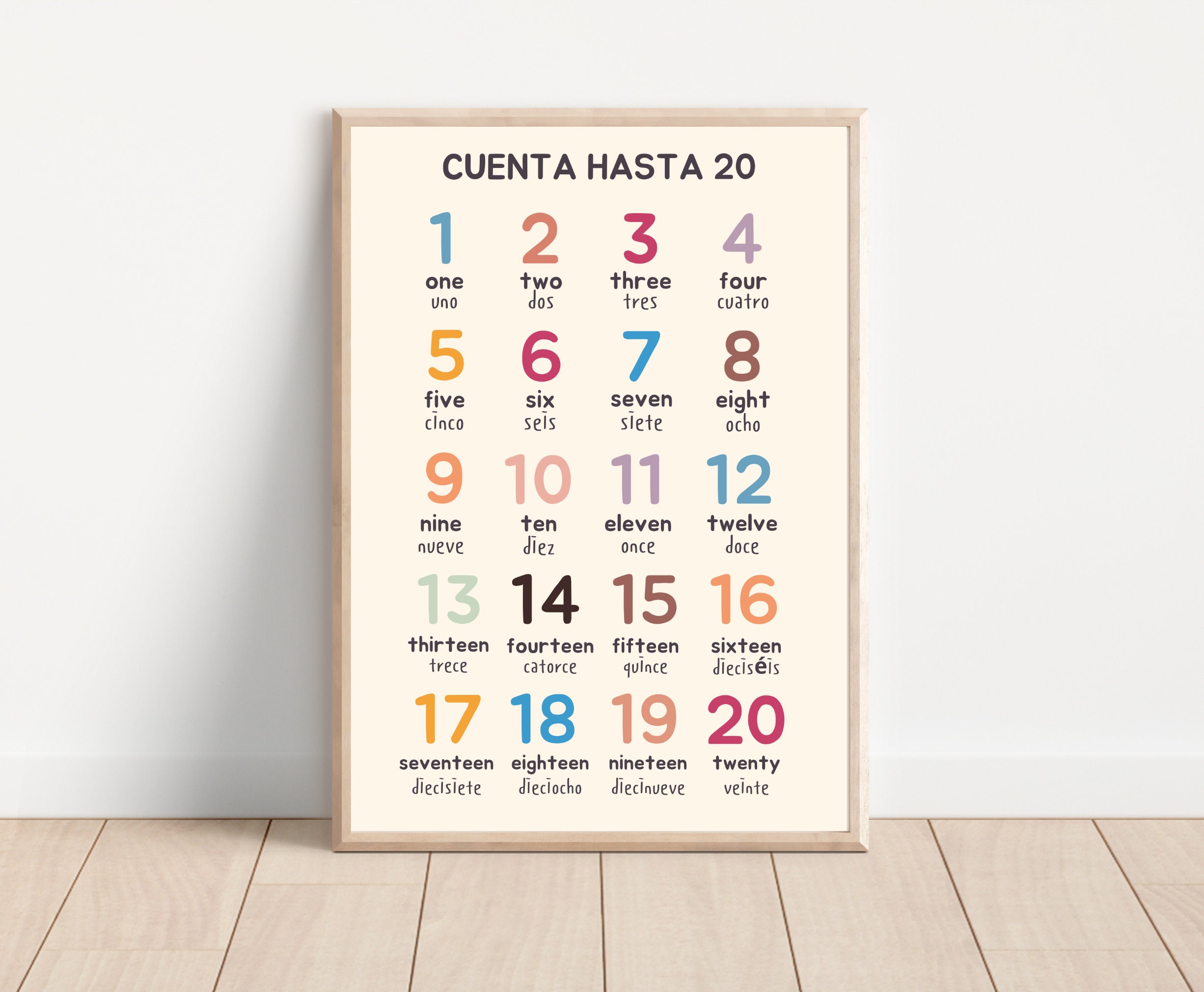 Bilingual Spanish Numbers 20 Poster Printable English to | Etsy