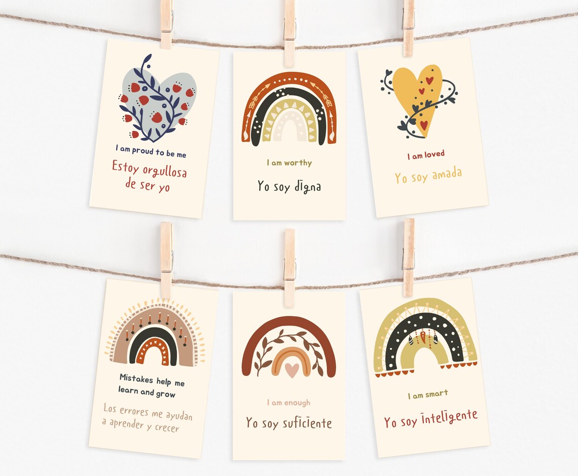 Bilingual Spanish Girl Affirmation Cards for Kids Printable - Etsy