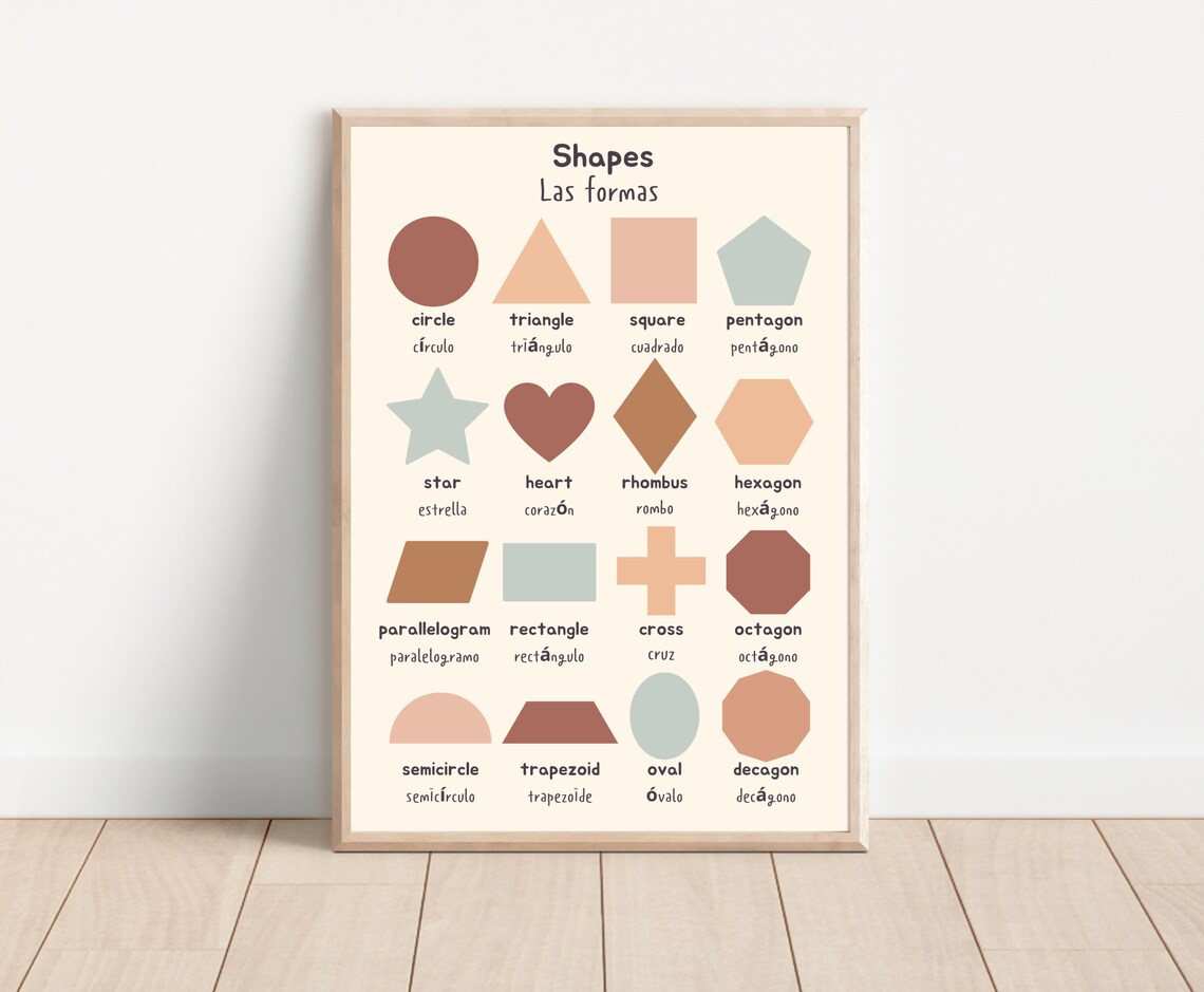 Shapes Educational Bilingual Spanish Poster Printable English - Etsy