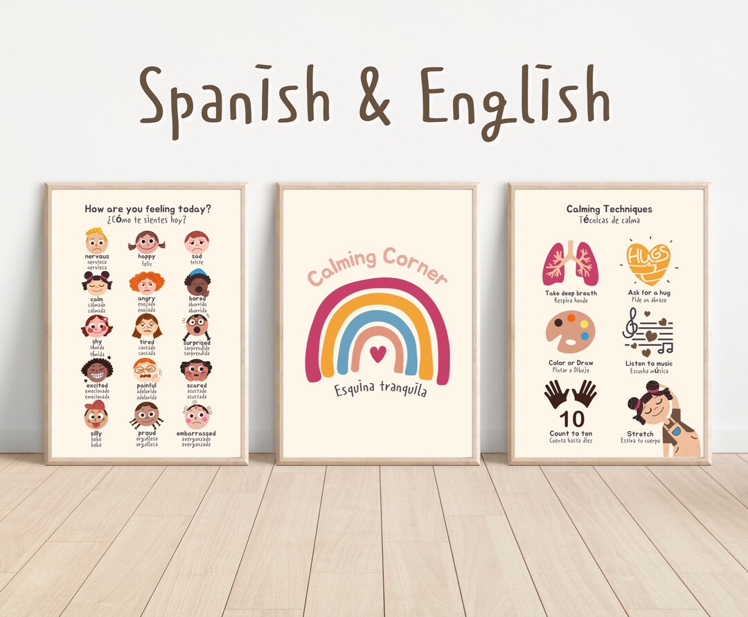 Set of 3 Educational Posters,bilingual Spanish Emotion,calming Corner ...