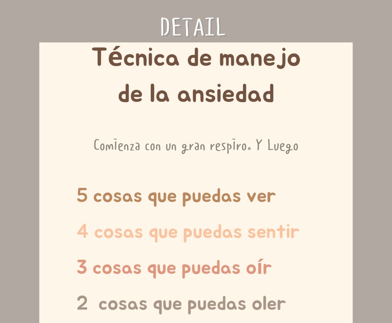 Spanish Grounding Technique Chart Mental Health Digital - Etsy