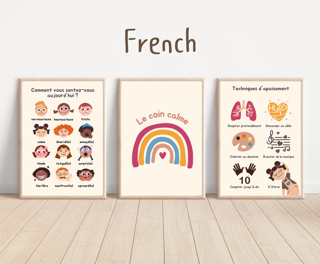 Set of 3 French Educational Poster,calm Down Corner,calming Corner ...
