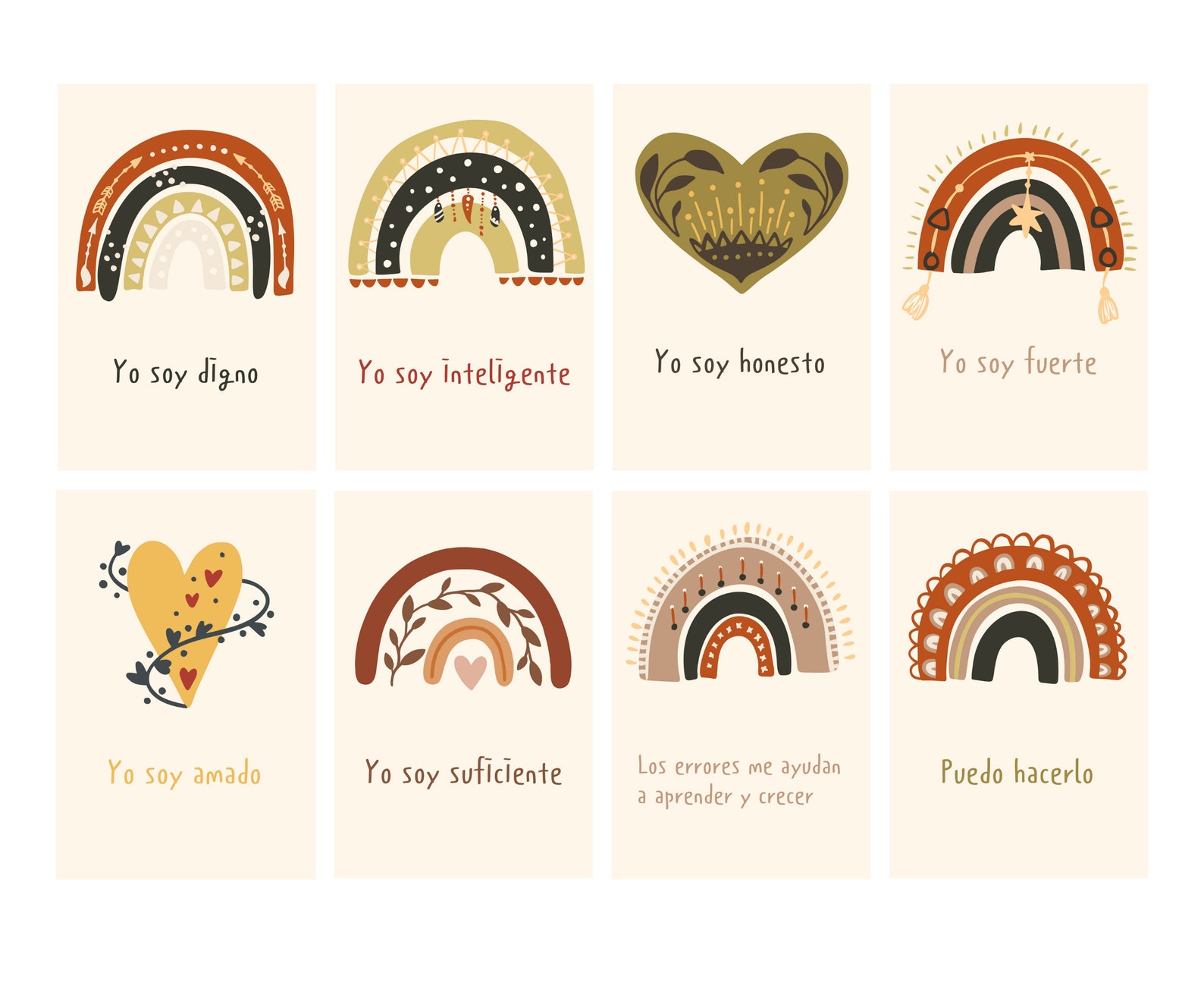 20 Rainbow Boho Spanish Affirmation Cards for Boy Printable - Etsy