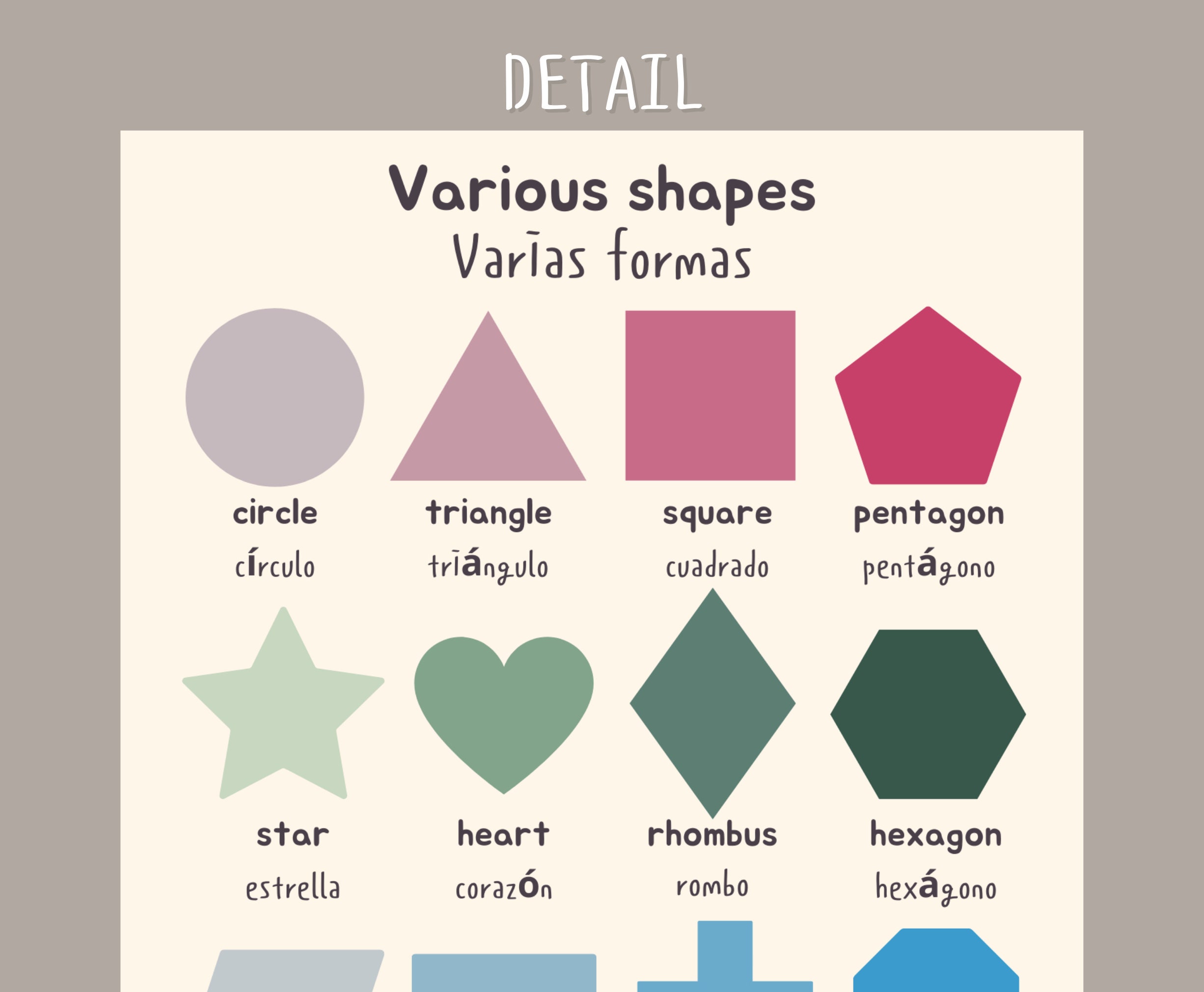 Shapes Educational Bilingual Spanish Poster Printable English | Etsy