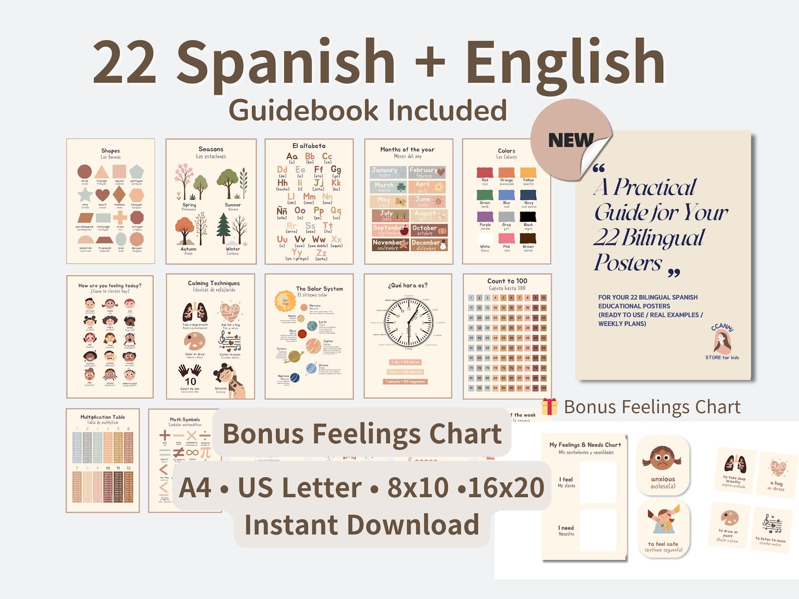 Bilingual Spanish Educational Posters for Kids, English Spanish ...