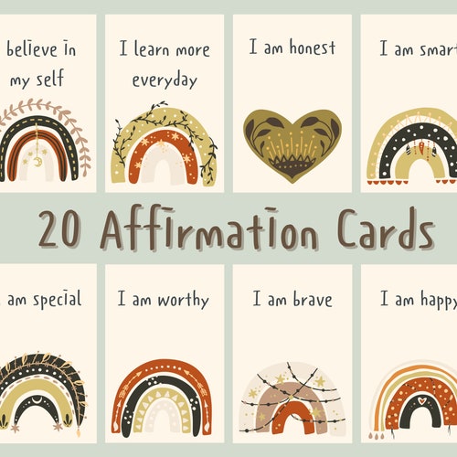 Rainbow Boho Affirmation Cards for Kids Printable Positive - Etsy