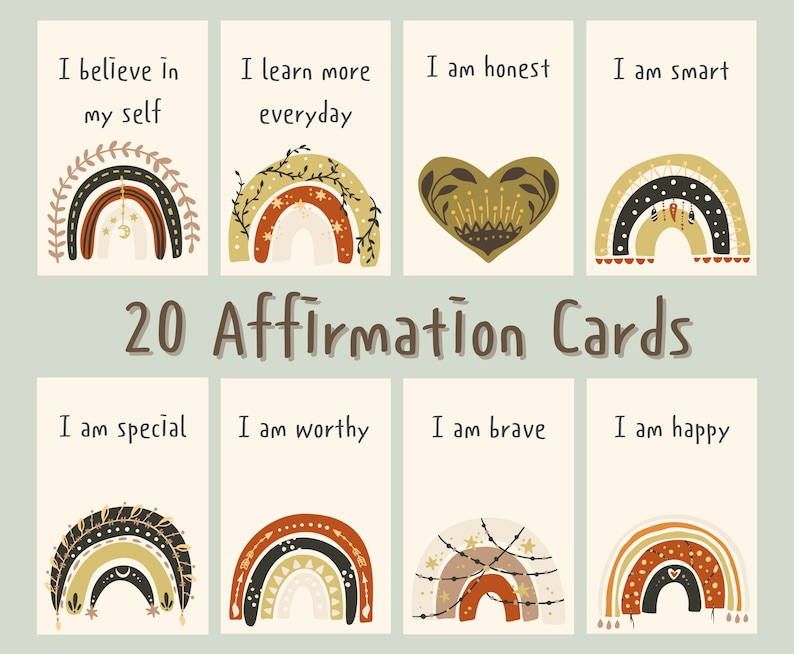 Rainbow Boho Affirmation Cards for Kids Printable Positive - Etsy