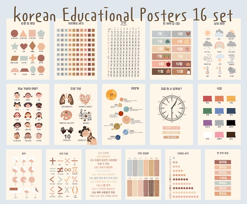 Printable Set of 16 Korean Educational Posters for Kids and - Etsy