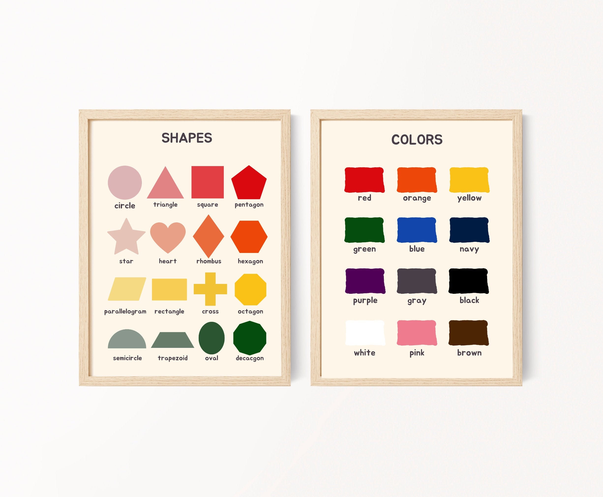 Set of 2 Shapes and Colors Poster Shapes and Colors - Etsy