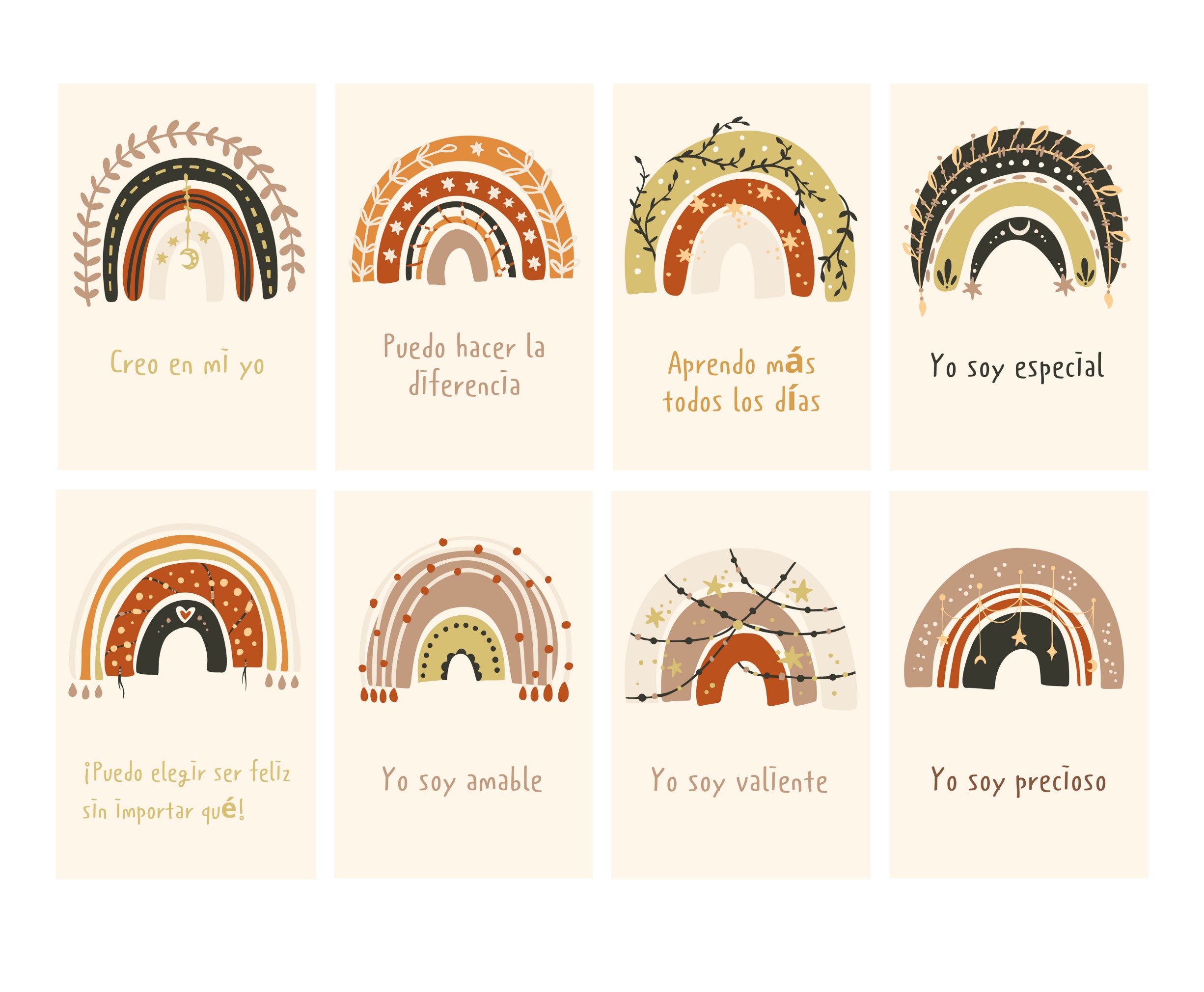 20 Rainbow Boho Spanish Affirmation Cards for Boy Printable - Etsy
