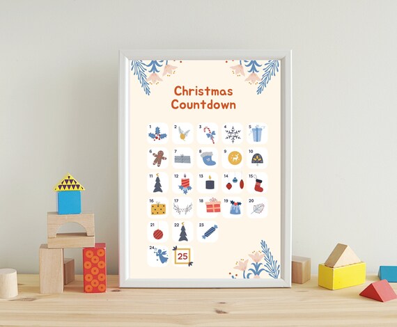 Advent Calendar Printable Christmas Countdown Wall Art - Etsy
