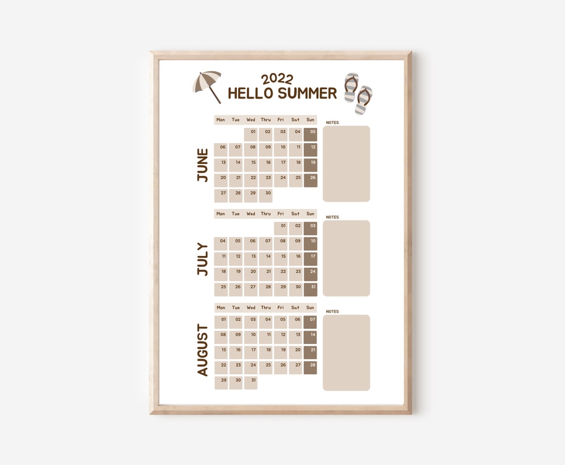 Printable Editable Summer Calendar Poster for Kids. | Etsy