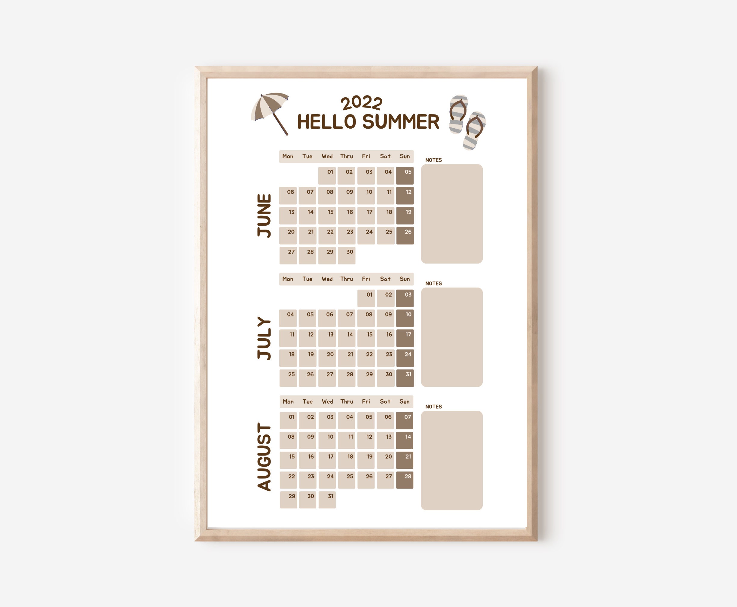 Printable Editable Summer Calendar Poster for Kids. - Etsy