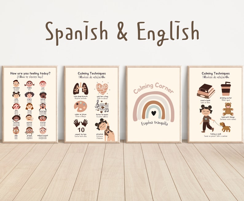 Set of 4 Educational Postersbilingual Spanish Emotioncalming - Etsy