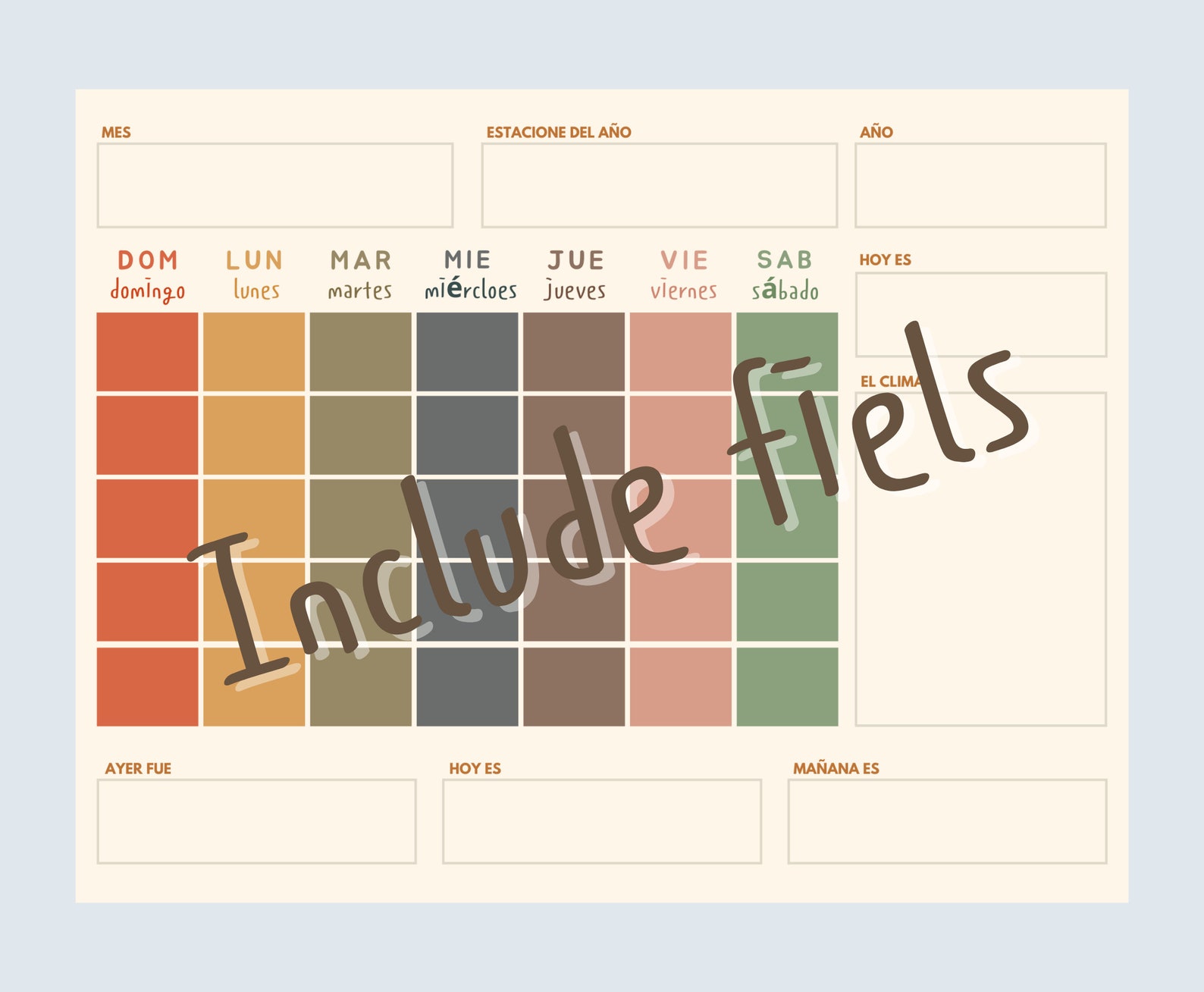 Editable Spanish Calendar for Morning Circle-time Printable - Etsy