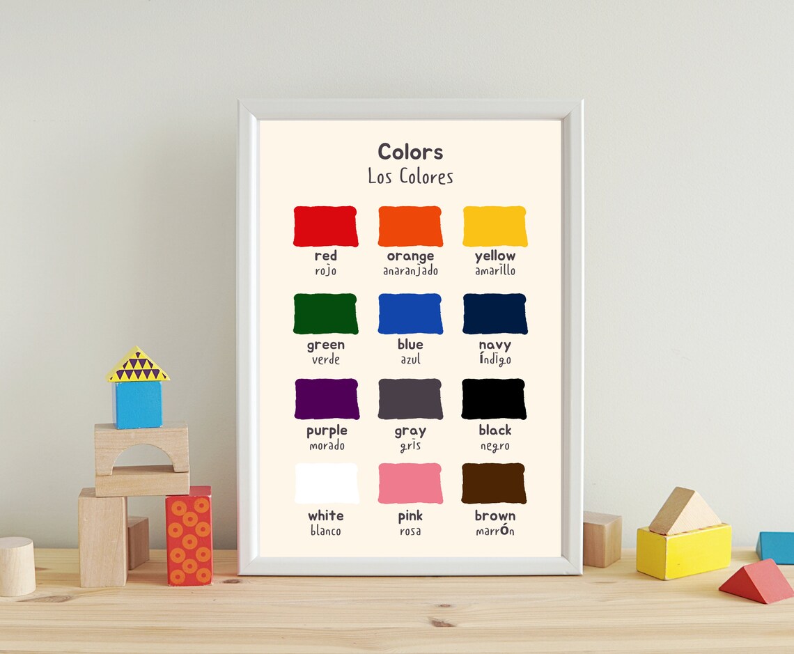 Spanish Colors Posters Color Names Bilingual Color Poster - Etsy