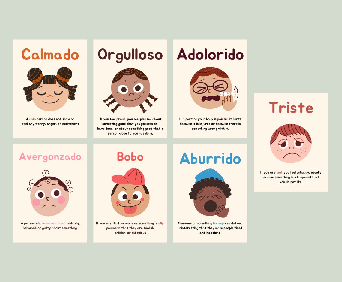 Bilingual Spanish Emotion Flashcards: Preschool Printable (digital ...