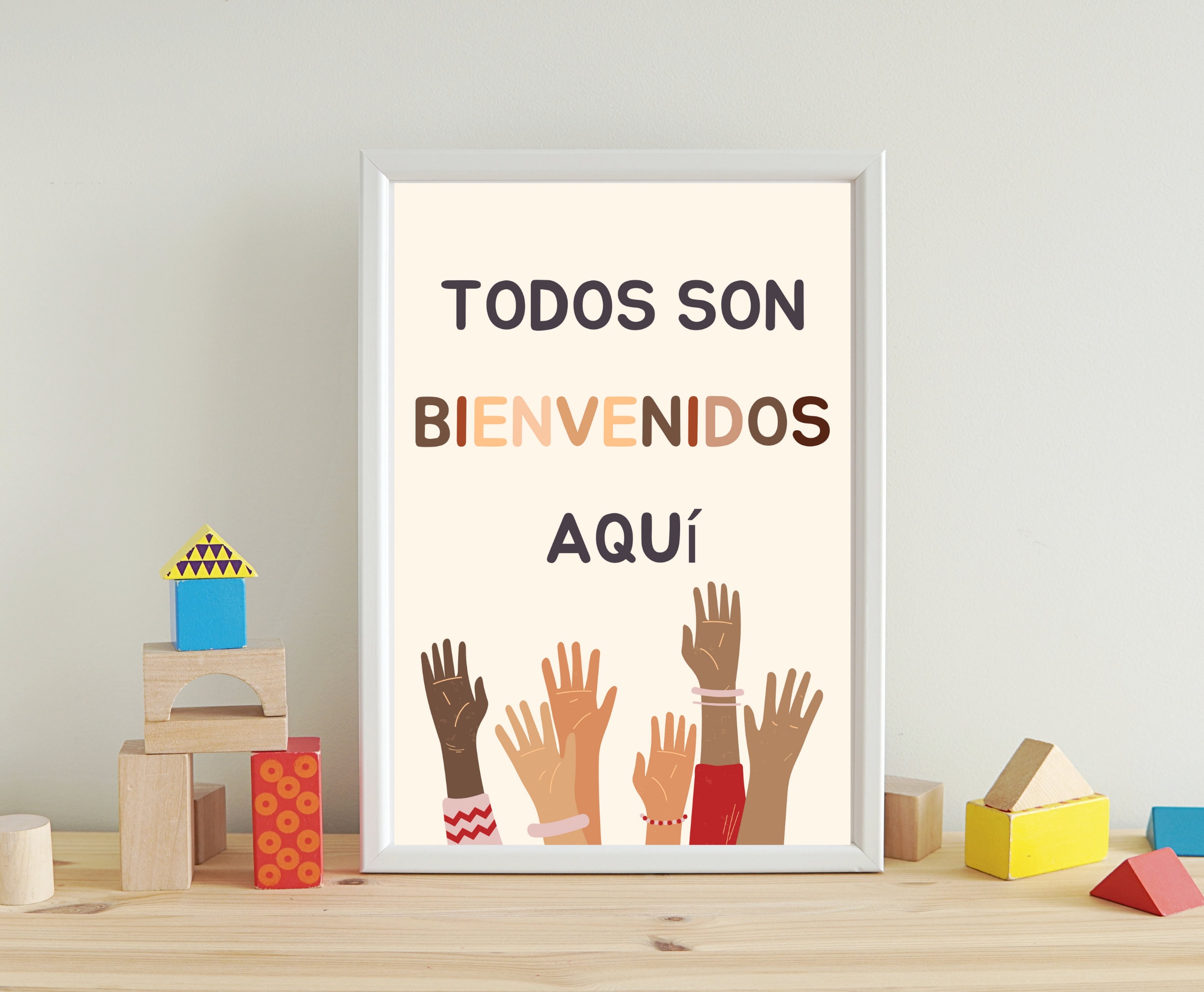 Spanish Classroom Poster: All Are Welcome Here, Diversity Art (digital ...