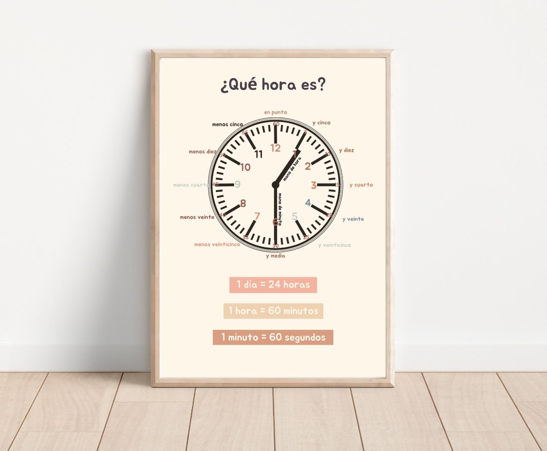 Telling Time Spanish Clock Poster for Kidseducational - Etsy