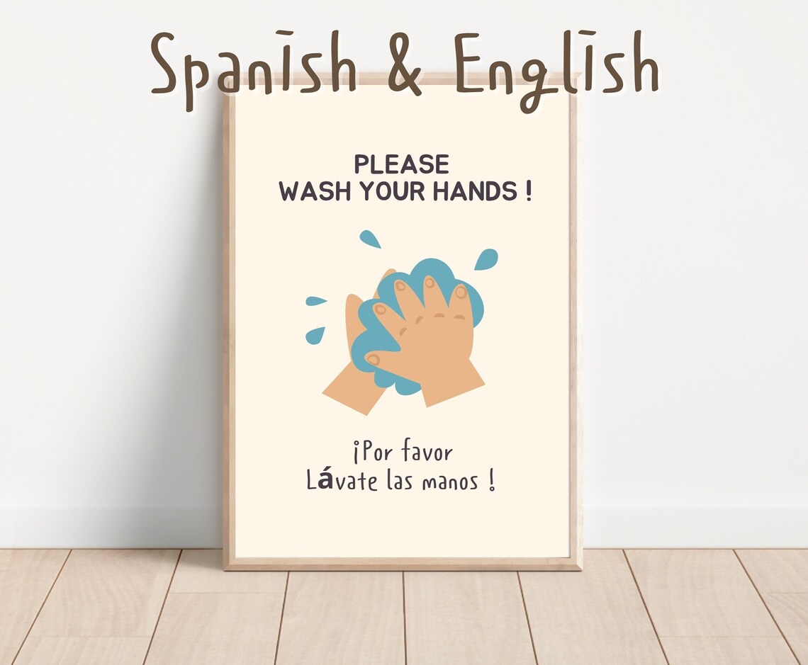 Bilingual Spanish Classroom Decor Printable Poster Wash Your | Etsy