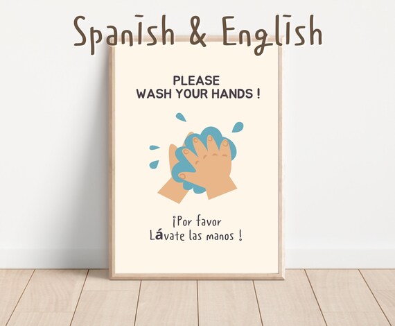 Bilingual Spanish Classroom Decor Printable Poster Wash Your | Etsy
