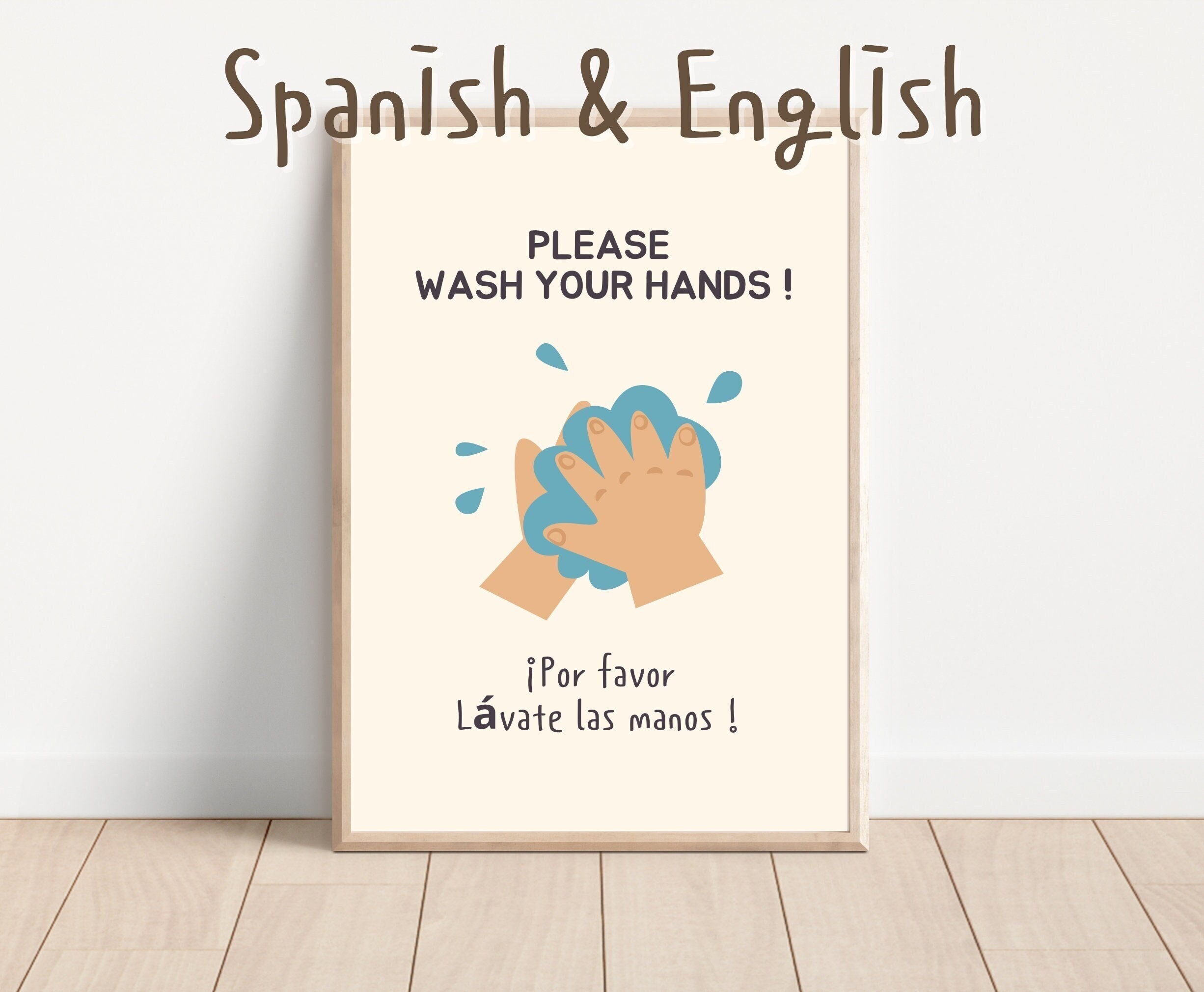 Bilingual Spanish Classroom Decor Printable Poster Wash Your | Etsy